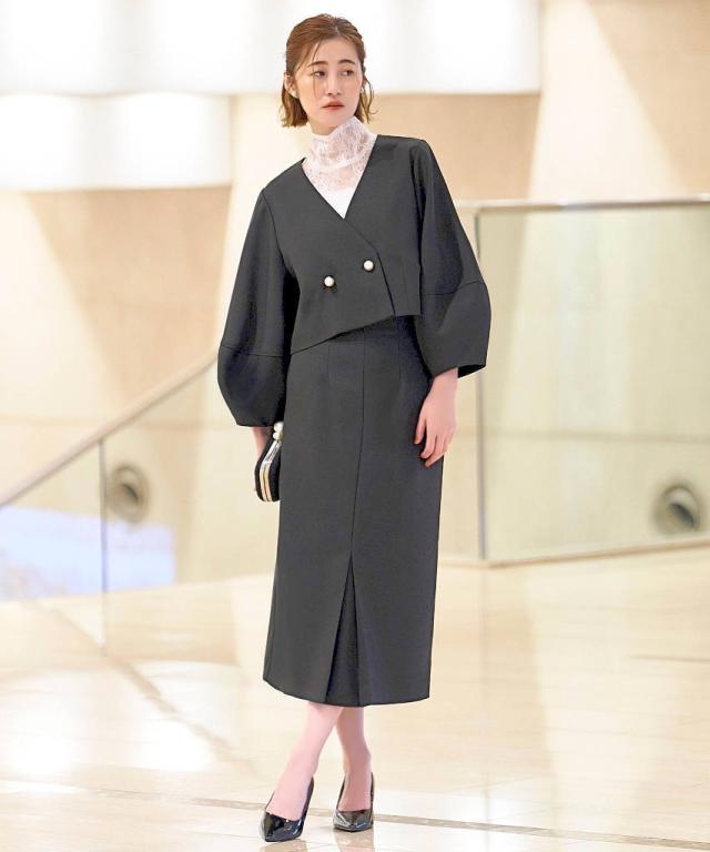 ルイルエブティック（RUIRUE BOUTIQUE）/S〜3L【選べるジャケット素材】 クロップドランタンスリーブジャケット＆ロングタイトスカート…