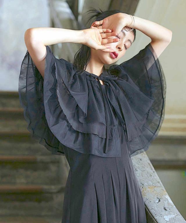 ルイルエブティック（RUIRUE BOUTIQUE）/【S〜LL/マルチway】レイヤードシアーケープ＆フレアパンツドレス セットアップ