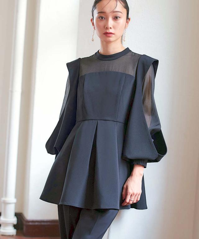 ルイルエブティック（RUIRUE BOUTIQUE）/【S〜LL】スリットスリーブペプラムトップス＆テーパードパンツセットアップ