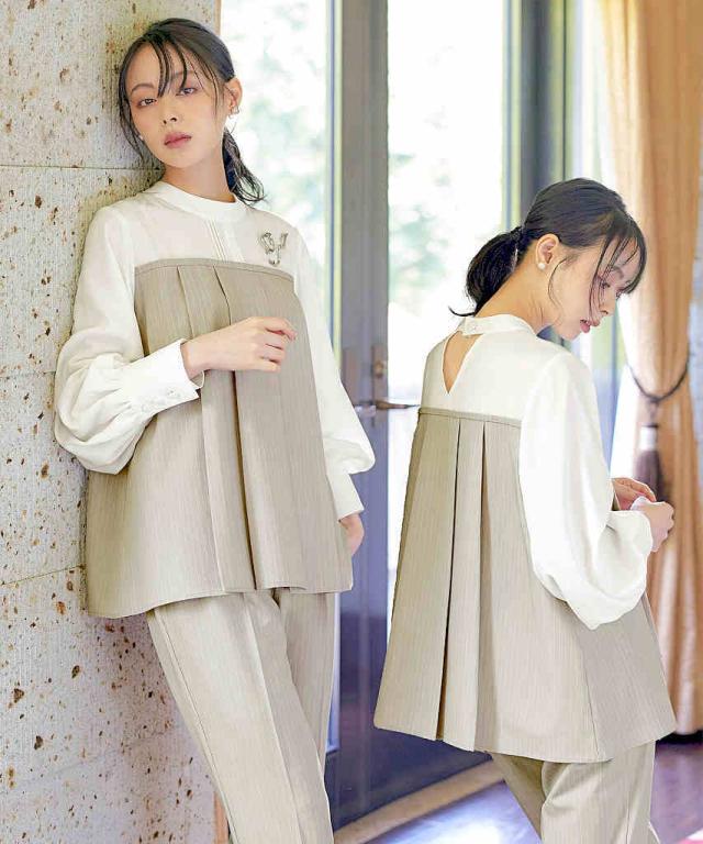 ルイルエブティック（RUIRUE BOUTIQUE）/【S〜LL/洗える】ドッキング ストライプトップス＆テーパードパンツ