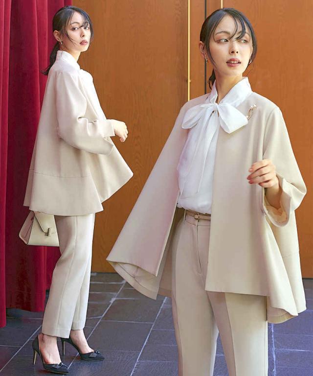 ルイルエブティック（RUIRUE BOUTIQUE）/【S〜LL】ノーカラーフレアジャケット＆テーパードパンツセットアップスーツ