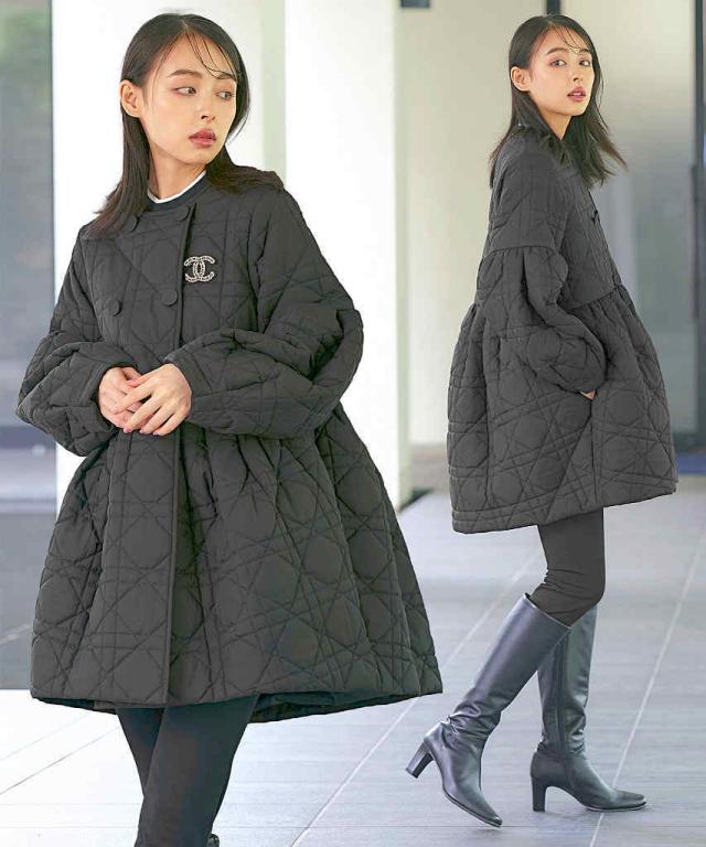 ルイルエブティック（RUIRUE BOUTIQUE）/【M、L】ミックスステッチ・ボリュームペプラム中綿コート