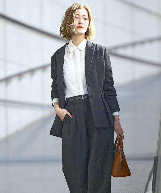 ルイルエブティック（RUIRUE BOUTIQUE）/【洗える/ストレッチ】楽ちんベーシックスーツ スリットヘムテーラードジャケット/セミワイド…