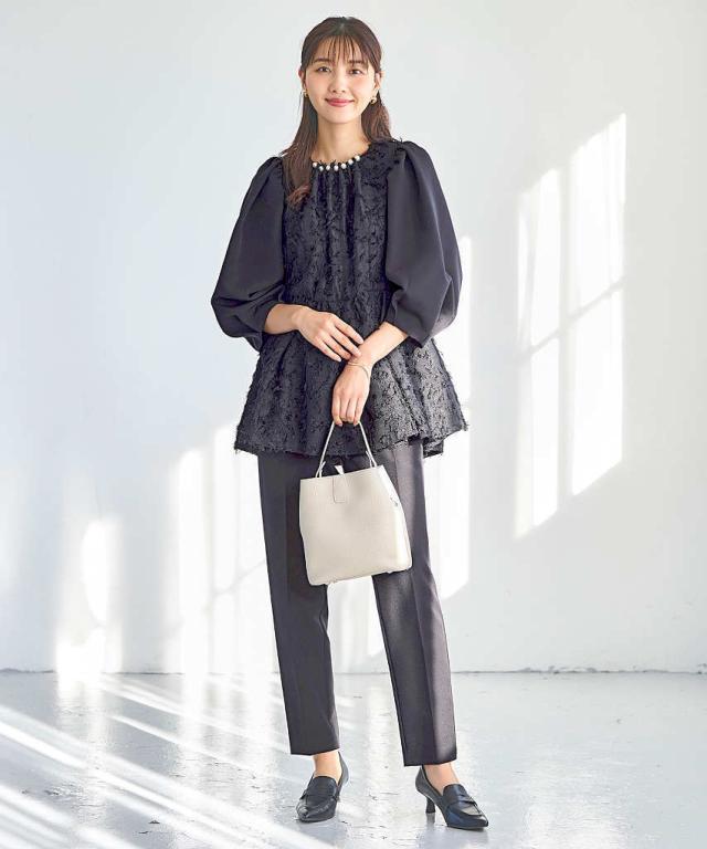 ルイルエブティック（RUIRUE BOUTIQUE）/カットジャカードパールドッキングトップス&パンツセットアップ