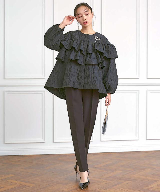 ルイルエブティック（RUIRUE BOUTIQUE）/ダブルフリルジャカードジャケット＆テーパードパンツセット