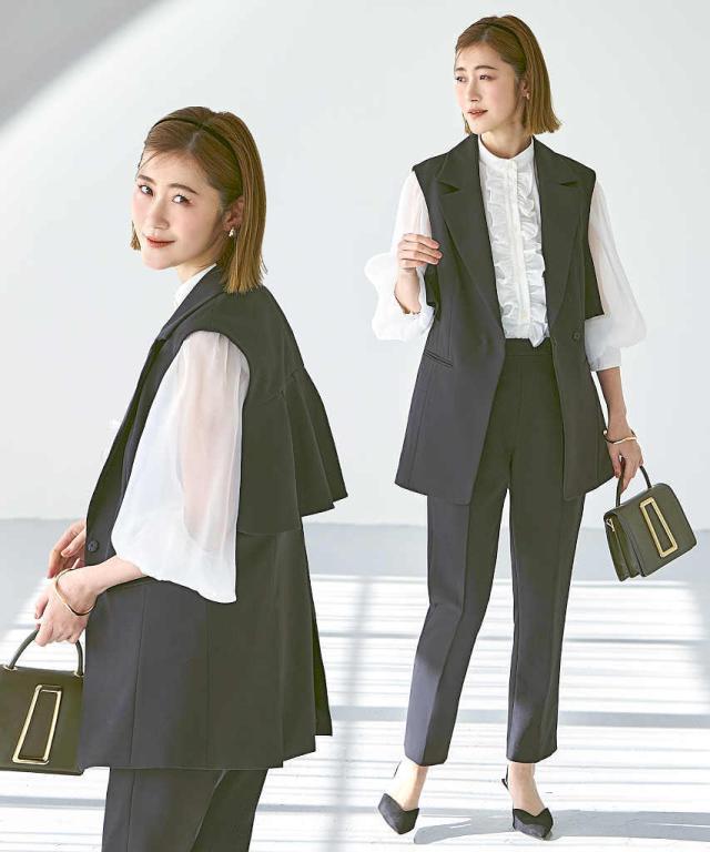 ルイルエブティック（RUIRUE BOUTIQUE）/テーラードバックフリルジレ＆スリムパンツスーツ