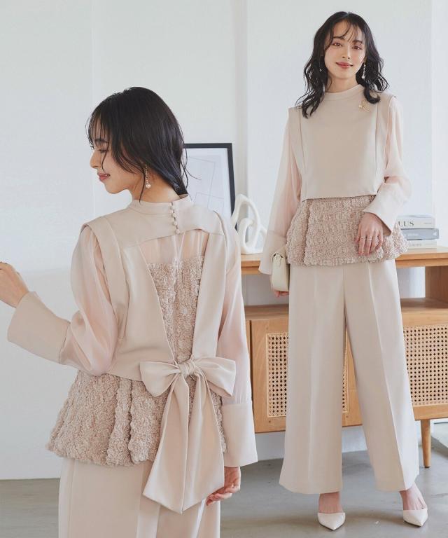 ルイルエブティック（RUIRUE BOUTIQUE）/バックリボントップス＆ペプラムオールインワンセットアップ