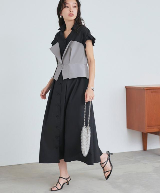 ルイルエブティック（RUIRUE BOUTIQUE）/ビスチェ風バイカラーシャツワンピース