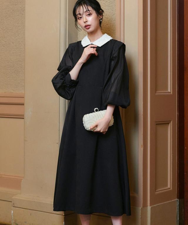 ルイルエブティック（RUIRUE BOUTIQUE）/【2way】オーガンジースリーブワンピースドレス(レース付け襟付き)