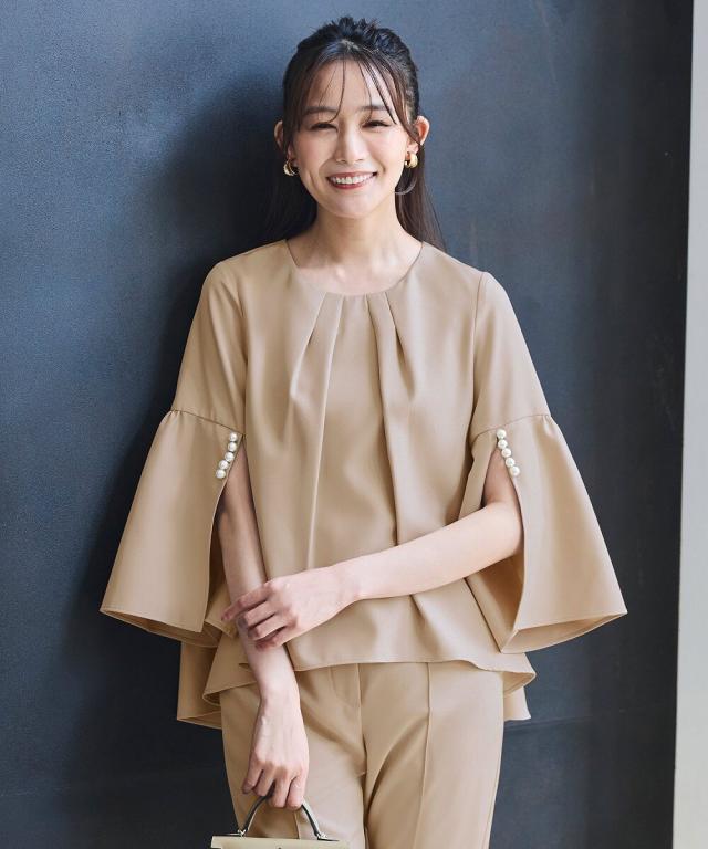 ルイルエブティック（RUIRUE BOUTIQUE）/【洗える】パールスリットトップス＆スリムフィットテーパードパンツドレス