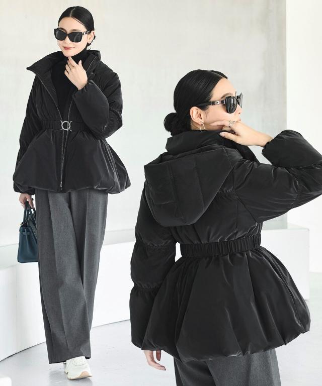 ルイルエブティック（RUIRUE BOUTIQUE）/【グロスタフタ ×ダウン】 洗える・フーディーダウンコート(共生地ゴムベルト付き)