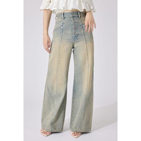 リエンダ（rienda）/フロントボタンデザインハイウエストデニムパンツ