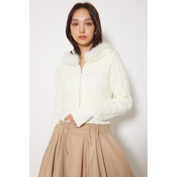 リエンダ（rienda）/フードフェイクファーケーブルニットカーディガン