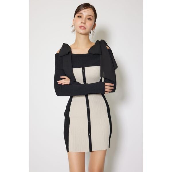 リエンダ（rienda）/バイカラーオフショルリボンニットミニワンピース