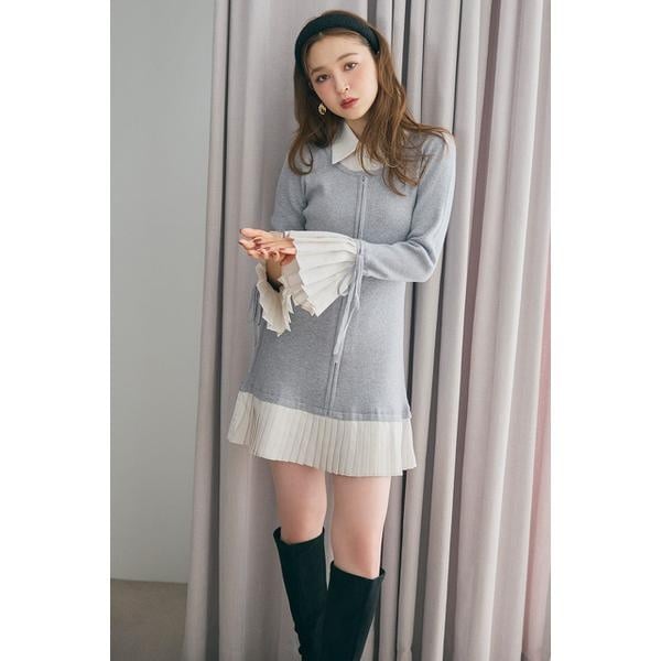 リエンダ（rienda）/レイヤードパターンシャツニットミニワンピース