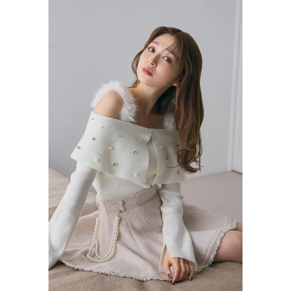 リエンダ（rienda）/ショルダーフェイクファービジューニットトップス