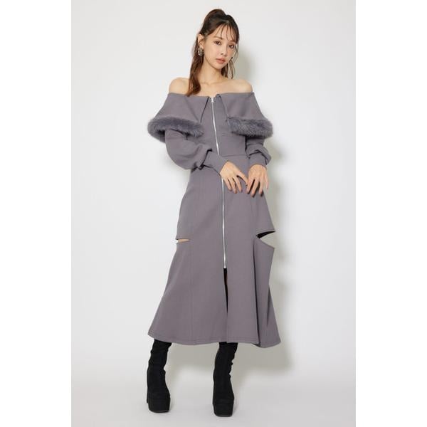 リエンダ（rienda）/フェイクファー付きカッティング裏起毛ワンピース