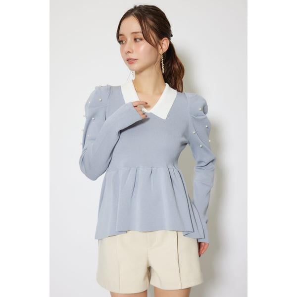 リエンダ（rienda）/パール付きペプラムニットトップス