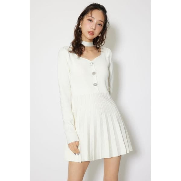 リエンダ（rienda）/フロントビジュープリーツミニニットワンピース