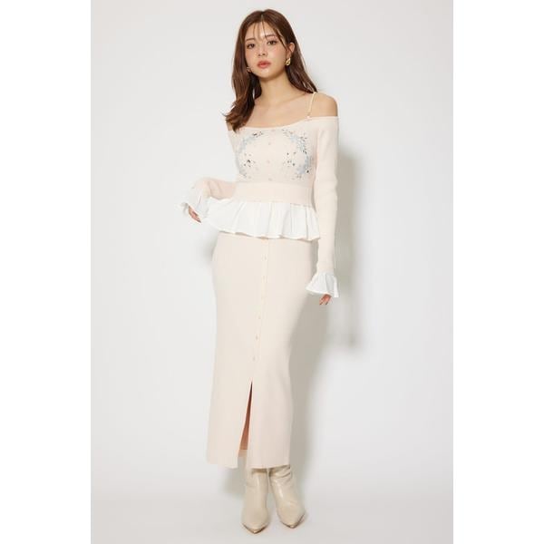 【NEW】リエンダ（rienda）/2WAYビジューフラワーオフショルタイトニットワンピース