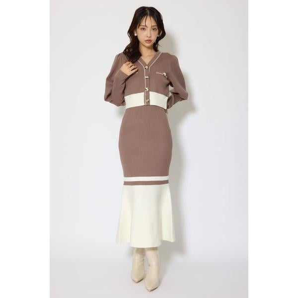 【NEW】リエンダ（rienda）/バイカラーカーデセットニットワンピース