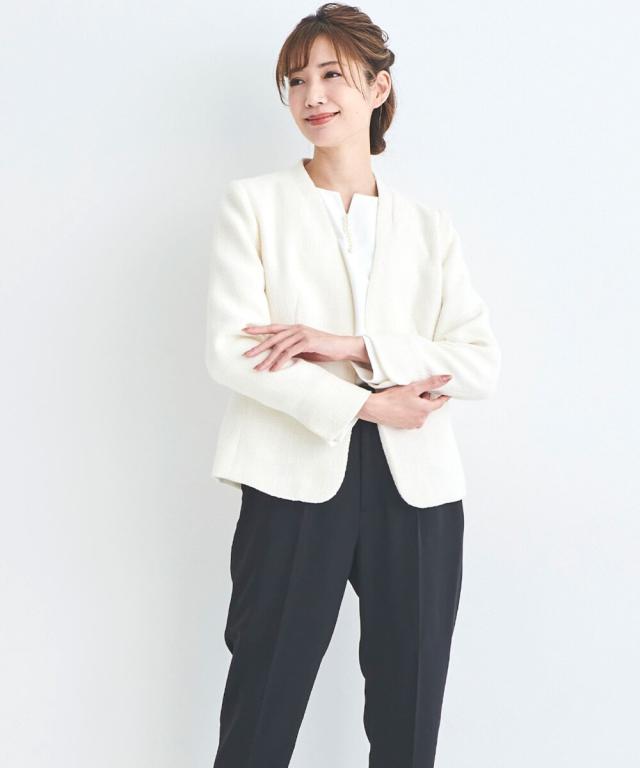 リブルーム（Rebloom）/【手洗い可能/セットアップ】ツイードノーカラージャケット・タックセンタープレスパンツ 2点セット