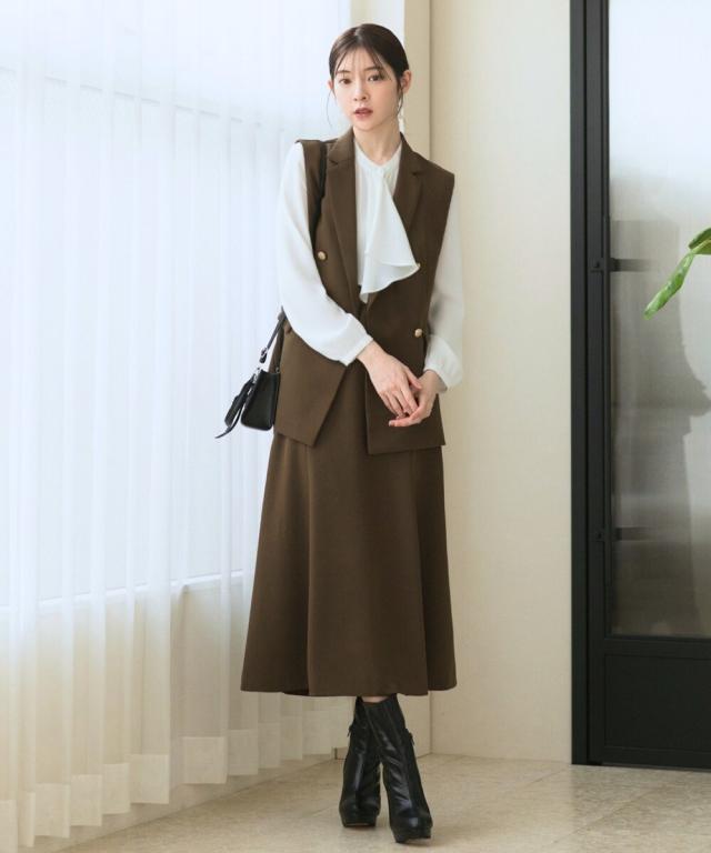 セレン（CELEN）/2025SS新作【洗濯機洗い/トールサイズ】ジョーゼットカセットジレ・スカートセットアップ