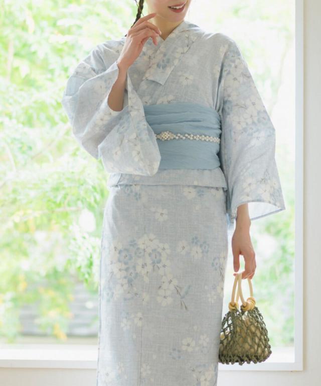 リブルーム（Rebloom）/浴衣4点セット 水涼撫子 (浴衣 兵児帯 腰紐2本)