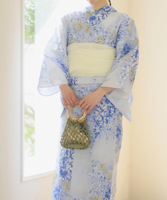 リブルーム（Rebloom）/浴衣4点セット 藤露の涼風 (浴衣 兵児帯 腰紐2本)