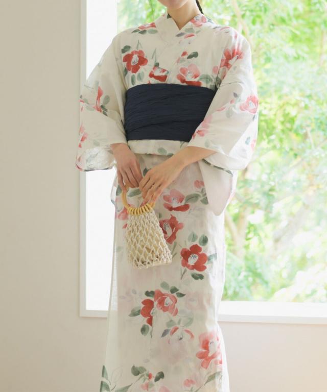 リブルーム（Rebloom）/浴衣4点セット 白昼の紅椿 (浴衣 兵児帯 腰紐2本)