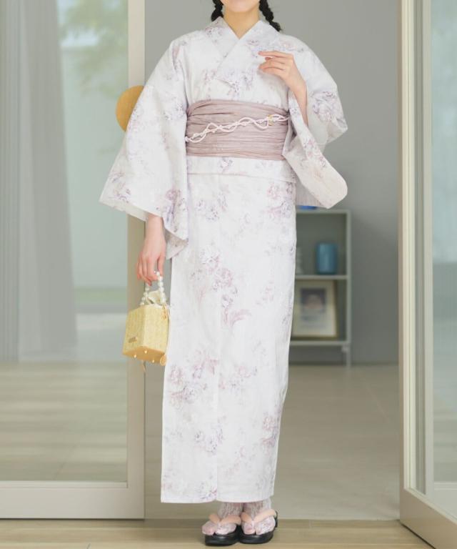 セレン（CELEN）/下駄つき浴衣5点セット ロココ調ほんわかローズミルク (浴衣 兵児帯 腰紐2本 下駄)