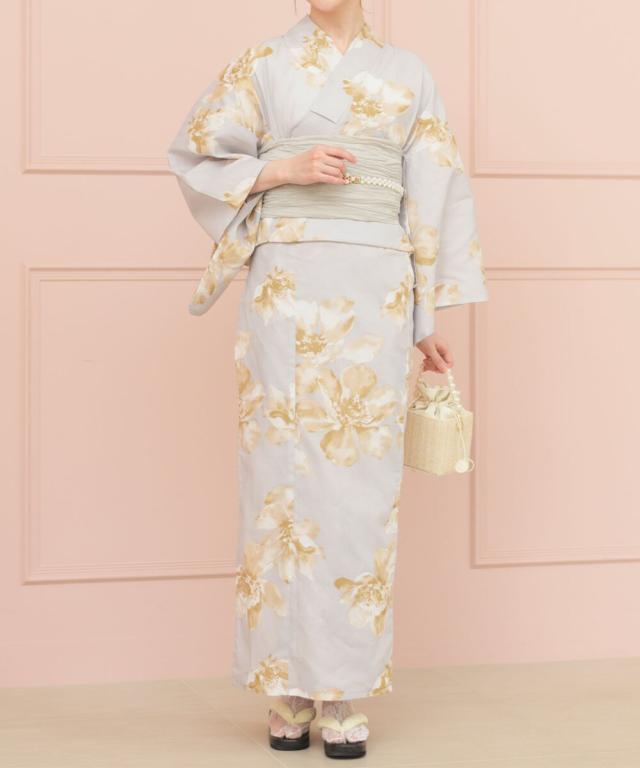 セレン（CELEN）/下駄つき浴衣5点セット ふわり淡花咲き (浴衣 兵児帯 腰紐2本 下駄)