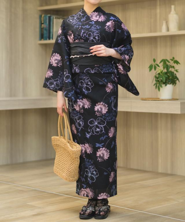 セレン（CELEN）/下駄つき浴衣5点セット 宵の風花宴 (浴衣 兵児帯 腰紐2本 下駄)