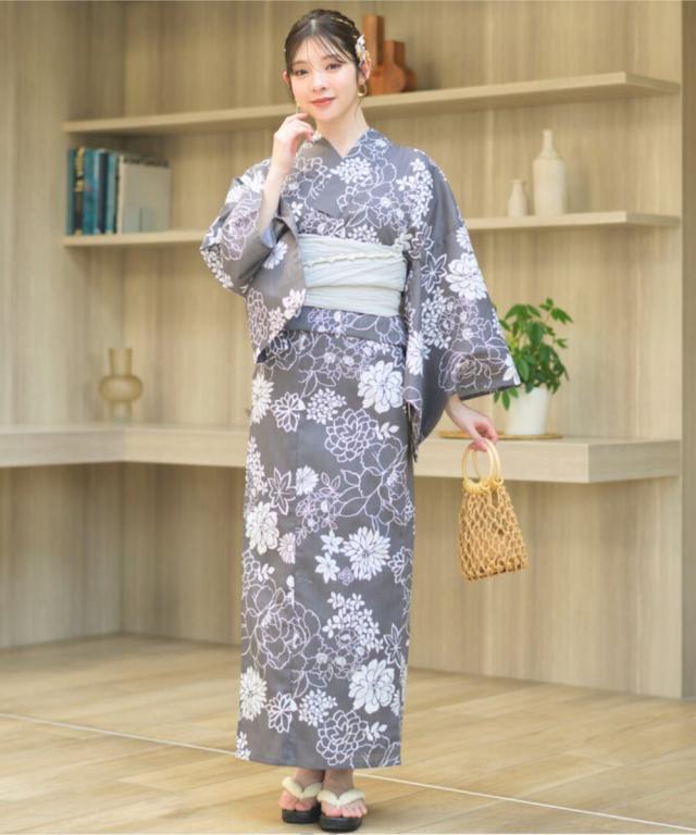 セレン（CELEN）/下駄つき浴衣5点セット 菊芍優音 (浴衣 兵児帯 腰紐2本 下駄)