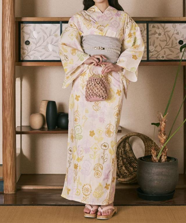 セレン（CELEN）/ノルディックの陽だまり 浴衣5点セット (浴衣・兵児帯・腰紐2本・下駄)