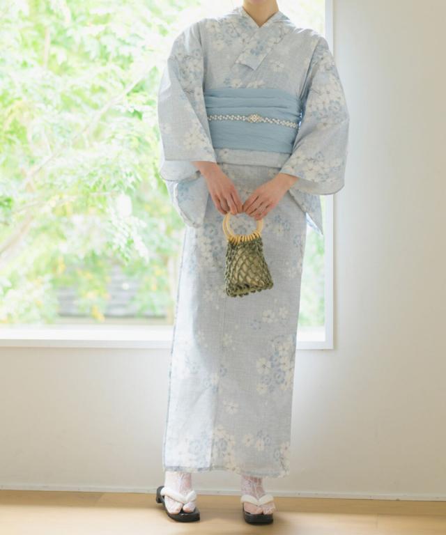 リブルーム（Rebloom）/下駄つき浴衣5点セット 水涼撫子 (浴衣 兵児帯 腰紐2本 下駄)