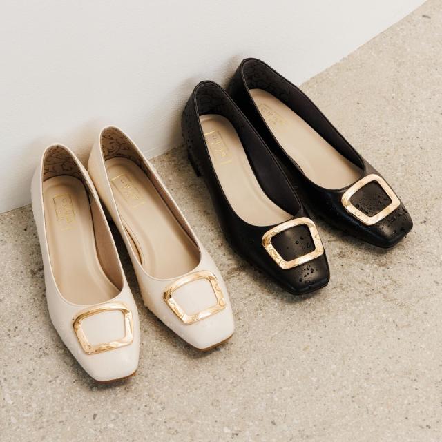 卑弥呼 レイン（HIMIKORAIN）/雨の日の通勤やお出かけに【耐水】スクエアバックルレインパンプス/654101