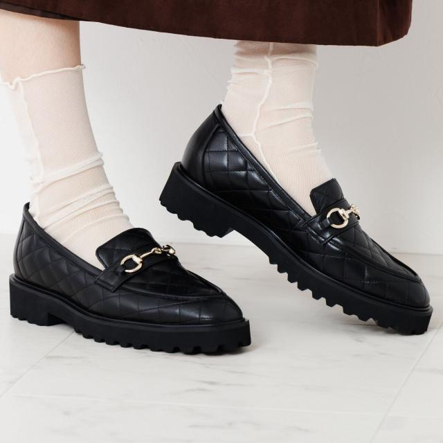 HIMIKO（HIMIKO）/上質なレザー【撥水】【卑弥呼25AW】トラックソールキルティングビットローファー/651324