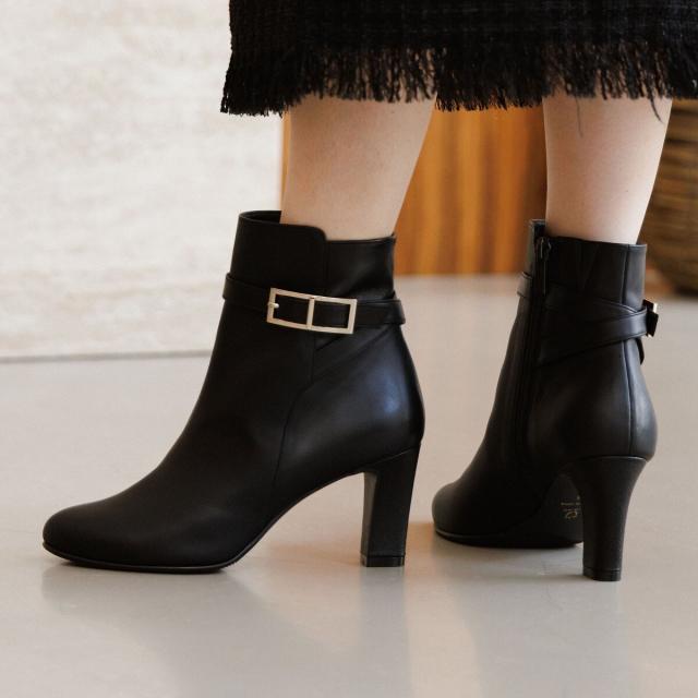 HIMIKO（HIMIKO）/シルエットが美しい【撥水】【卑弥呼25AW】サイドバックルヒールブーツ/651410