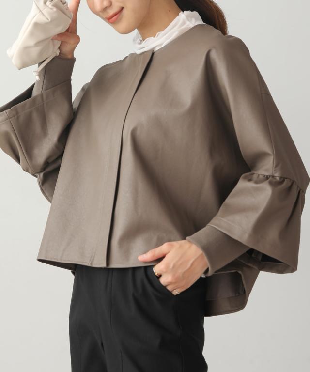 ブージュルード（Bou Jeloud）/レザーフリルスリーブレイヤードジャケット