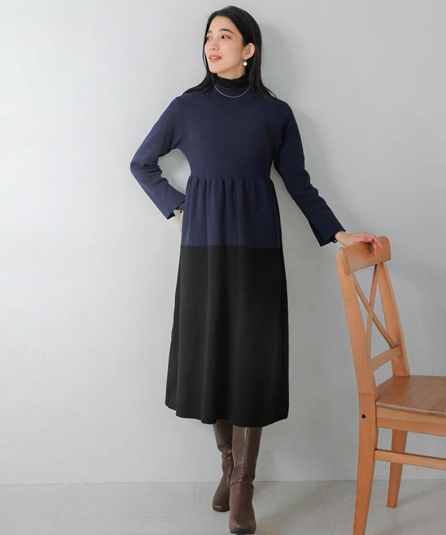 ブージュルード（Bou Jeloud）/配色ニットフレアワンピース