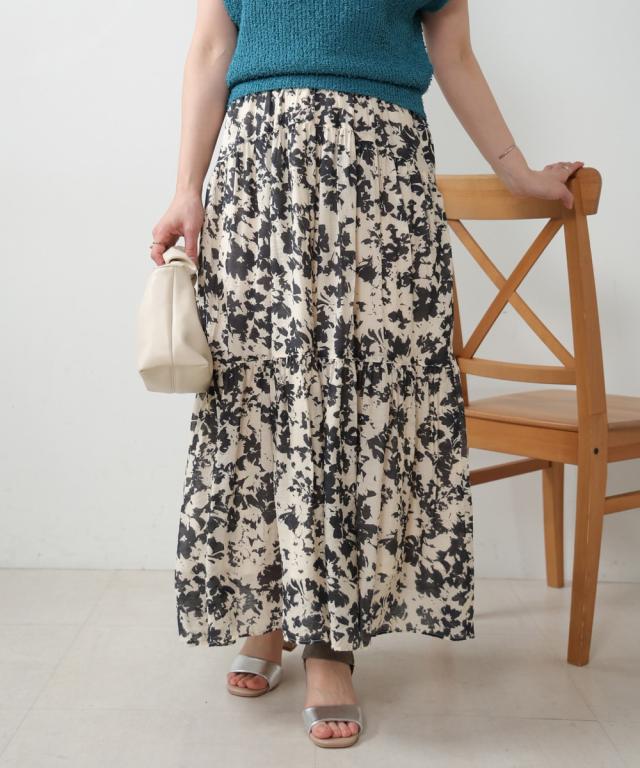 ブージュルード（Bou Jeloud）/モノトーンプリントティアードスカート