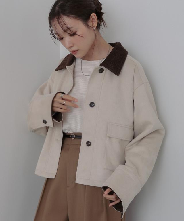 バブ（Bab）/フェイクスエード×コーデュロイショートカバーオール