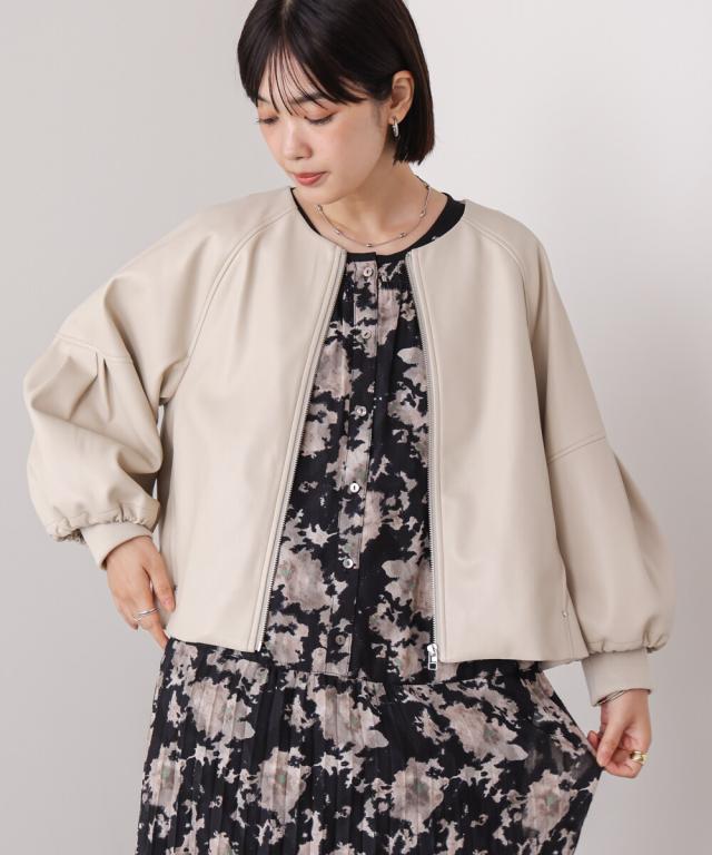 ブージュルード（Bou Jeloud）/フレアスリーブフェイクレザージャケット