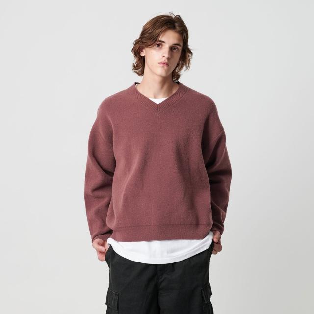 モンキータイム（monkey time）/プレーティング クロップド Vネック ニット