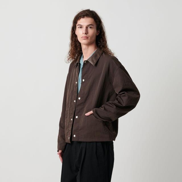 モンキータイム（monkey time）/ヴィンテージ ナイロン ツイル レザーライク カラー ジャケット