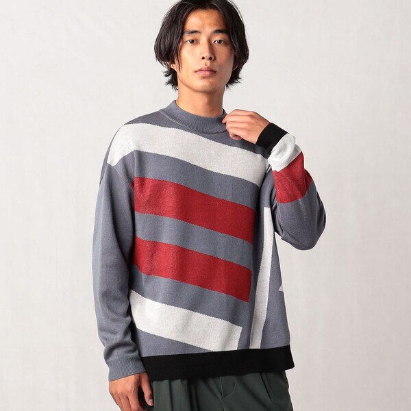 ベータ・メン/βボーダーグラフィック　モックネックセーター