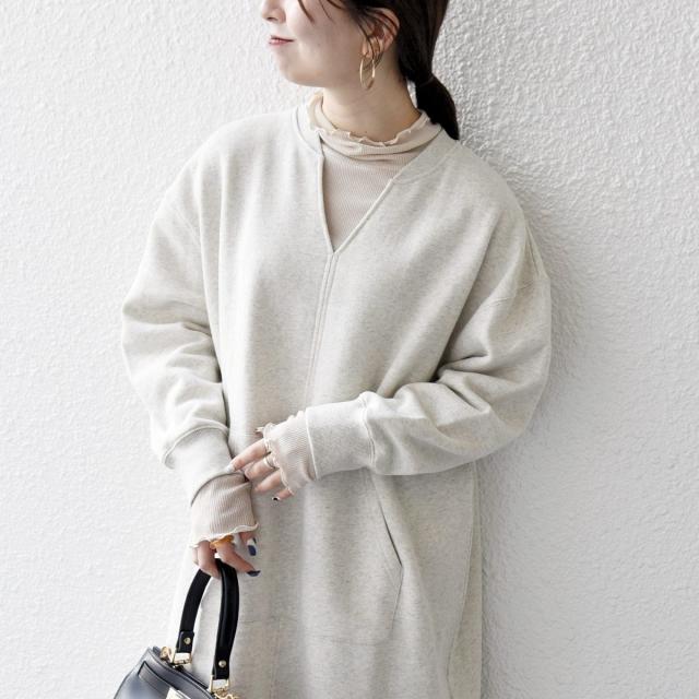 首元かわいい綺麗なトレーナー 同サイズ3色組 両脇ポケット付 レディース