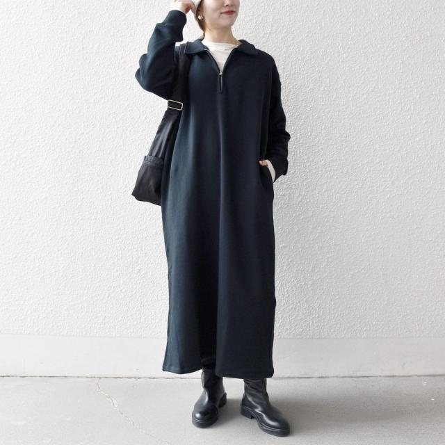 シップス エニィ（SHIPS any）/SHIPS any:〈洗濯機可能〉USA コットン 裏起毛 ハーフジップ ワンピース