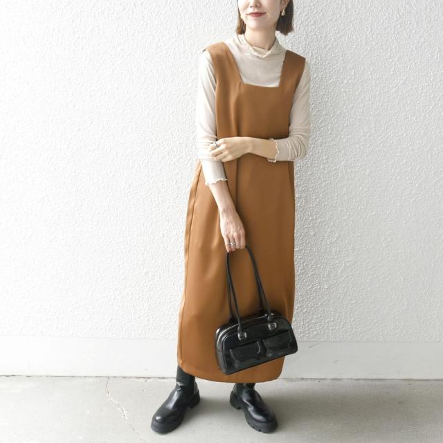 シップス エニィ（SHIPS any）/SHIPS any:〈手洗い可能〉サテン スクエアネック ロング ワンピース